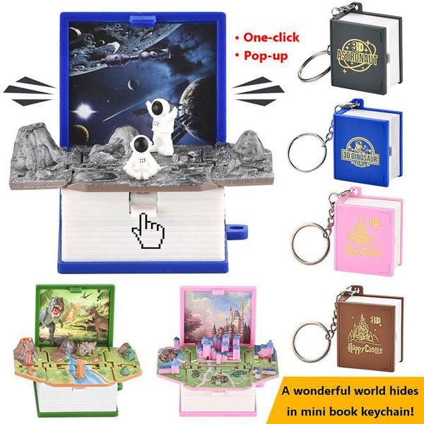 3D Castle/ Dinosaur/ Spaceman Pop Up Keychain Mini Folding Book ...
