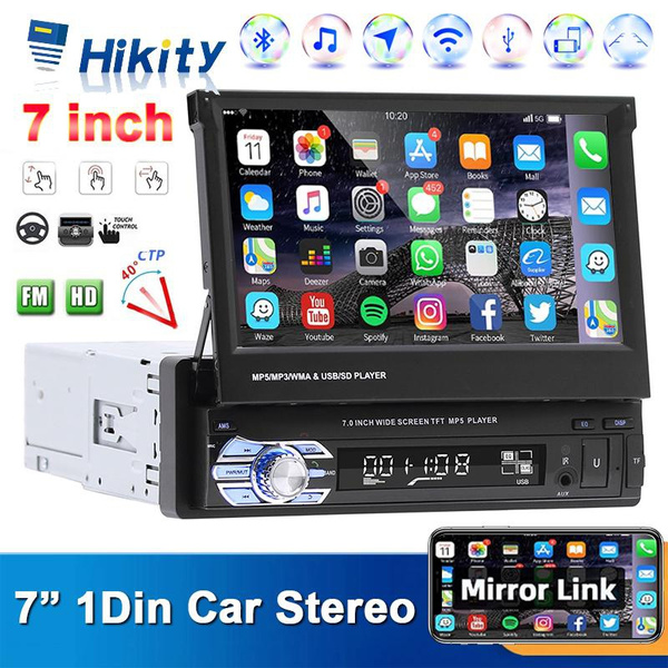 HIKITY Single Din Retractable Screen Car Stereo 7" HD 1080P Flip Out ...