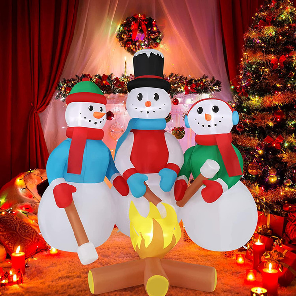 Lighted Inflatable Christmas Snowman Outdoor Decorations with Campfire ...