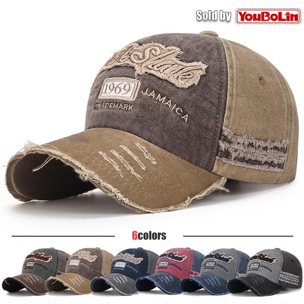 Fashion Men Women Brim Print Graphic Scratched Patches Distressed Style Adjustable Cotton ...