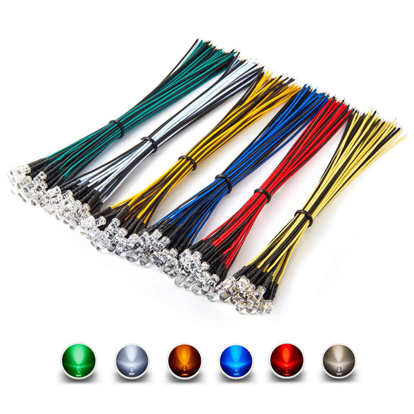 Chanzon 120pcs (6 Colors x 20pcs) 12V 5mm LED Diode Copper Lights 7.9 ...