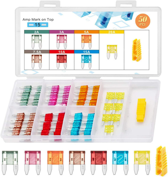 Chanzon 50pcs ATM/APM (Mini) Blade Fuse Assorted (2A 3A 5A 7.5A 10A 15A ...