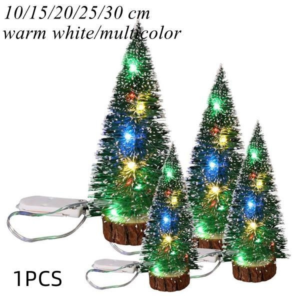 Mini Christmas Tree Small Pine Tree with Wooden Bases and LED Light for ...