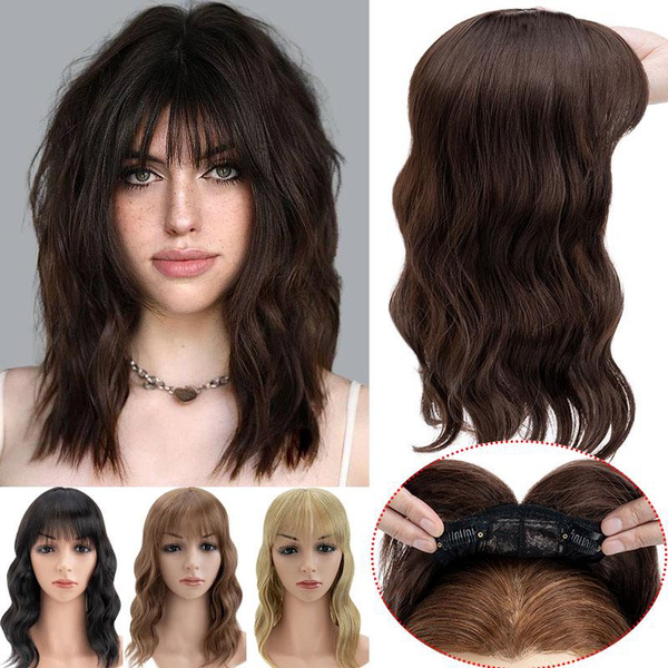 Fashion 14inch Medium Hair Clip In Topper With Bangs Synthetic Hair ...