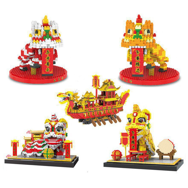 Lion Dance Micro Building Blocks Chinese Traditional Culture Dragon ...