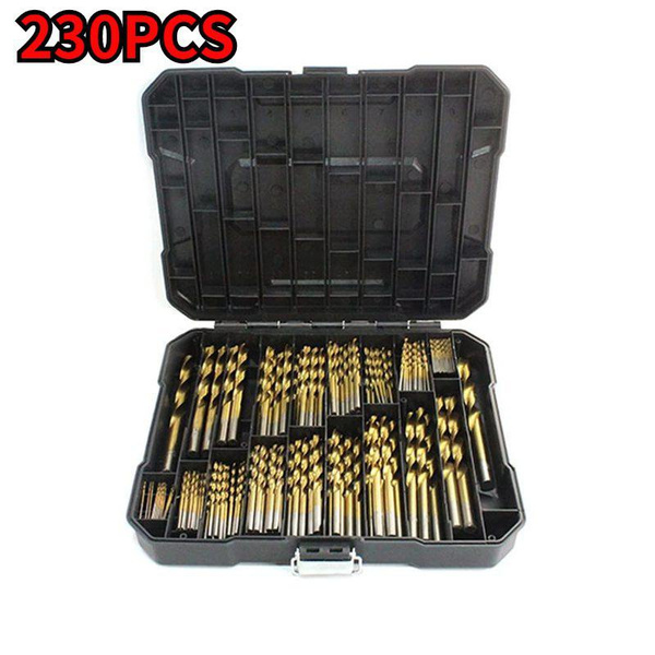 230 Pcs Titanium Coated Twist Drill Bit Set, 4241 HSS 135° Tip Metric ...