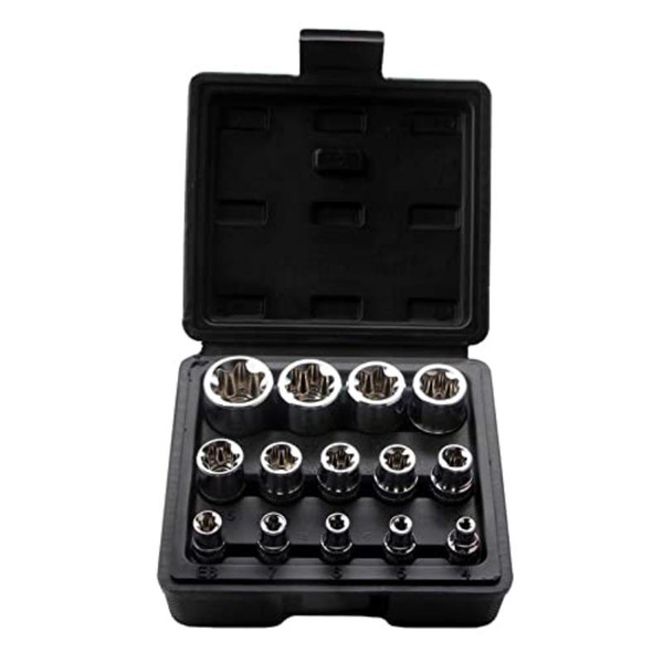 Female E Torx Socket Set with Case, 1/4, 3/8, 1/2 in. Drive E4-E24 ...