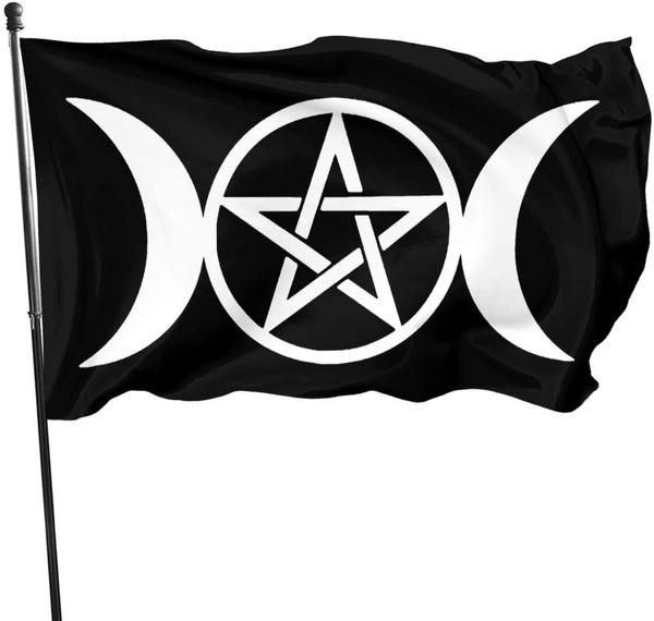 Soft Triple Moon Pentacle Pagan Flag Outdoor Flag Home Flag House Flag ...