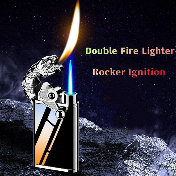 Fashion New Creative Blue Flame Metal Tiger Modelling Double Fire ...