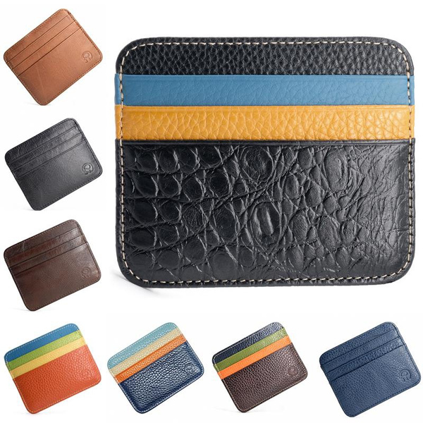 Real Leather Mens Slim VIP ID Credit Card Holder Bus Subway Campus ...