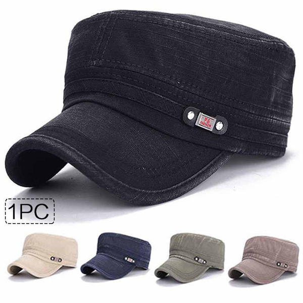 1Pc New Fashion Unisex Plain Cap Vintage Army Military Cadet Cotton Hat ...