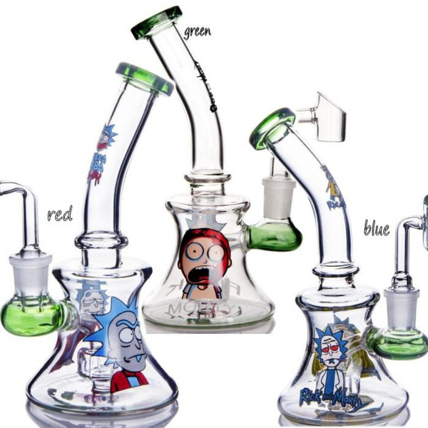green Dab Rig glass water pipe beaker rig cartoon hookahs with 14mm ...