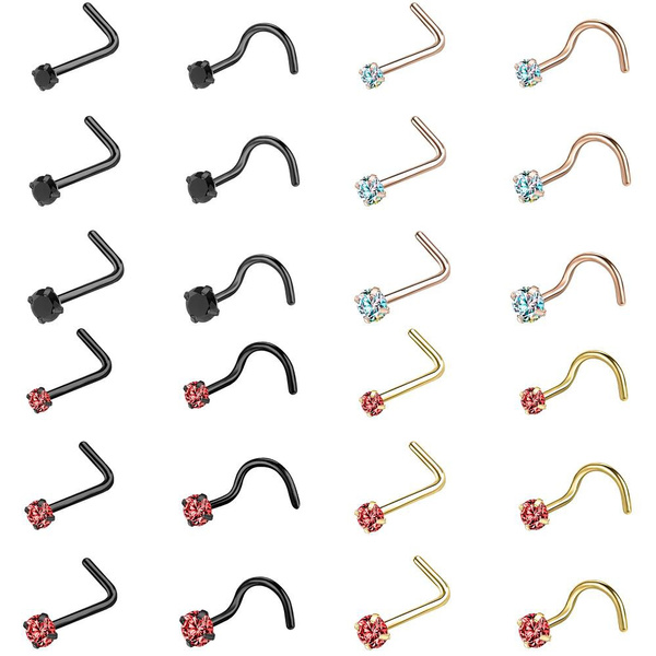 6pcs/lot Colorful CZ Crystal Nose Piercing Set Stainless Steel Nose ...