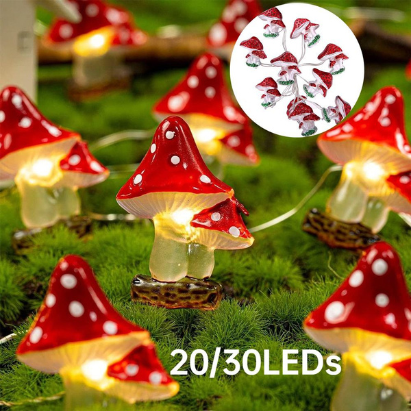 Mushroom LED String Lights 20/30LEDs Mushroom String Lights Battery Powered Mushroom Lights for ...