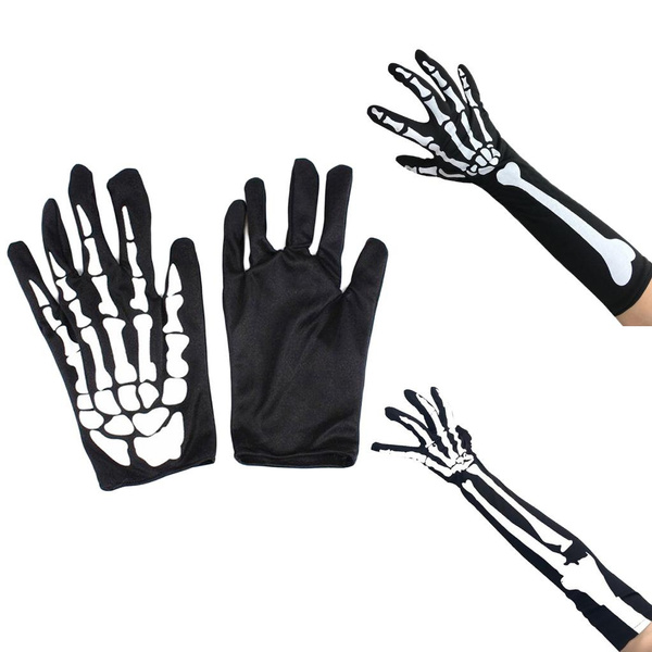 Halloween Skeleton Gloves Unisex Skull Full Finger Gloves for Costume ...