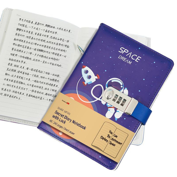 A5 Leather Diary Notebook with Lock for Boys Space and Astronaut Series ...