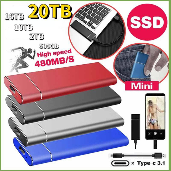500GB/2TB/10TB/16TB/20TB High Speed Mobile External Hard Drive SSD USB ...