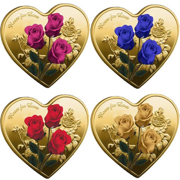 Heart Shaped Red Rose Metal Commemorative Coin 52 Languages I Love You ...