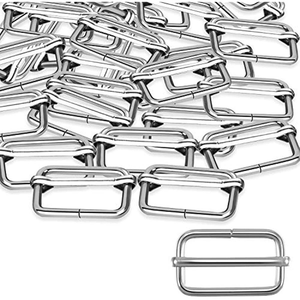 40 Pieces Slide Buckle 1 Inch Metal Tri-Glide Slides Silvery Slide ...
