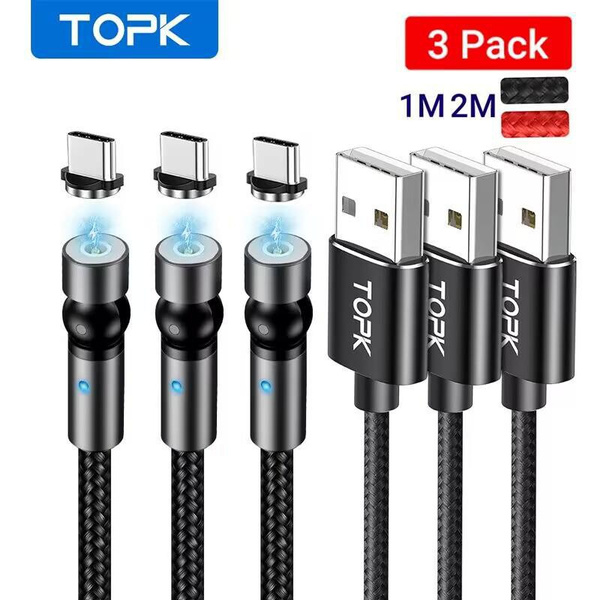 TOPK 3 Packs AM68 540 Rotate Magnetic USB Cable Micro USB Type C Cable ...