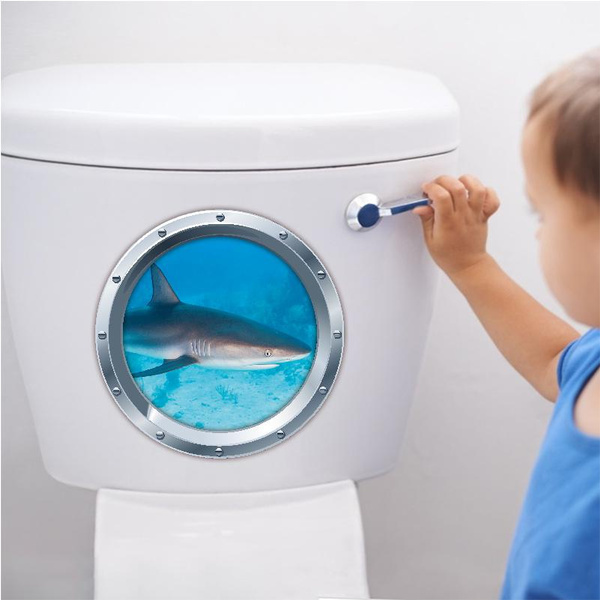 3D Three-dimensional Window Shark Great White Shark Wall Stickers Round ...