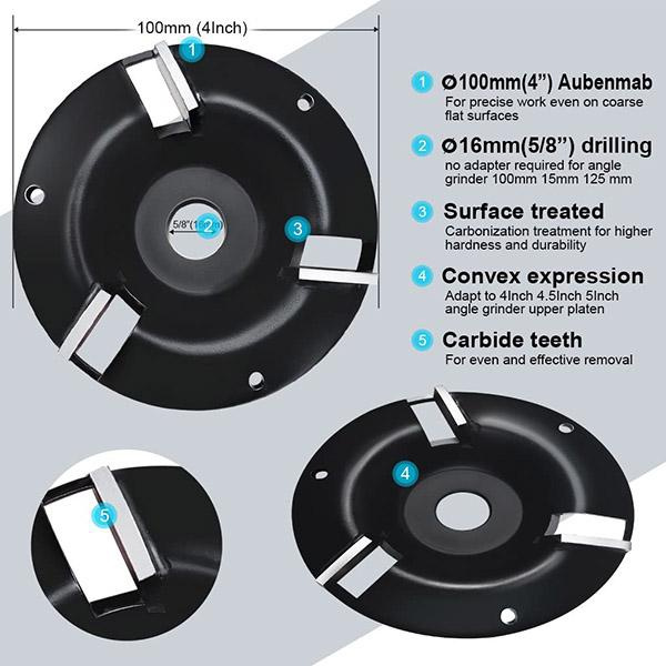 Wood Turbo Carving Disc 4 inch with 3 Teeth 5/8" Arbor Woodworking ...
