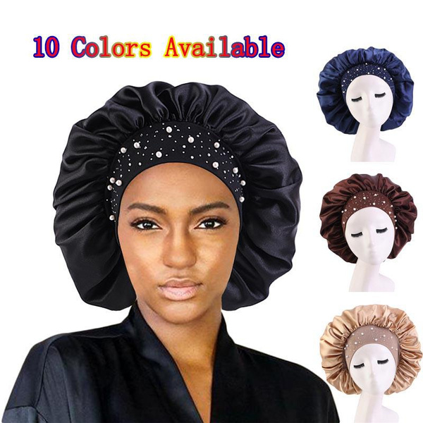 New Satin Sleep Cap Rhinestone Sleeping Bonnet Muslim Hijab Head Cover ...