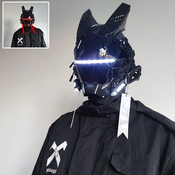 LED Light-emitting Mask Change Face Cyberpunk Mask Helmet Mechanical ...