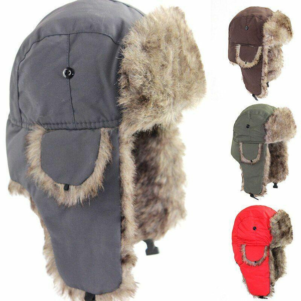 Mens Women Unisex Warm Trapper Aviator Trooper Earflap Winter Flaps Ski ...