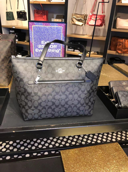 Coach 79609 Gallery Tote In Signature Canvas In Silver/Graphite/Black ...