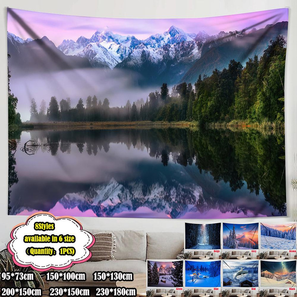 3D Natural Snow Mountain Landscape Tapestry Foggy Moon Tapestry Snow ...