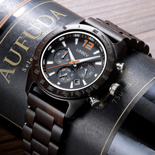 LeeEv Men's Sport Design Wooden Watch for Men Handmade Light Luminous ...