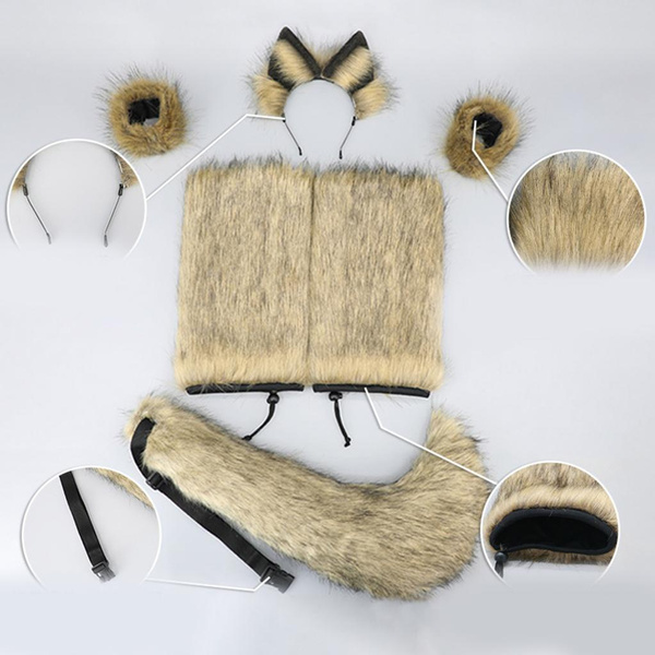 Wolf Costume Set Wolf Ears Headband Hand Sleeve Wolf Tail Leg Warmer ...
