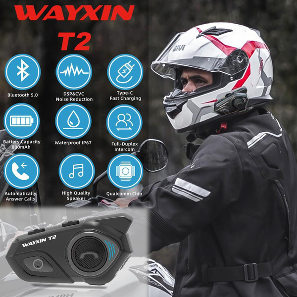 T2 Bluetooth Intercom Motorcycle Helmet Bluetooth Headset for 2 Rider ...