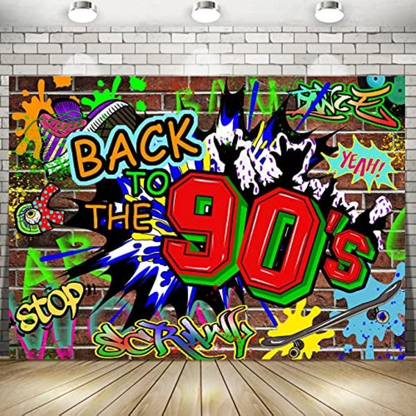 Back to The 90s Party Backdrop Banner 90's Party Decorations Graffiti ...