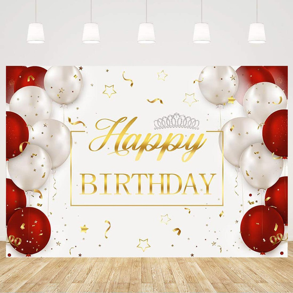 Red and White Happy Birthday Backdrop Balloon Confetti Happy Birthday ...