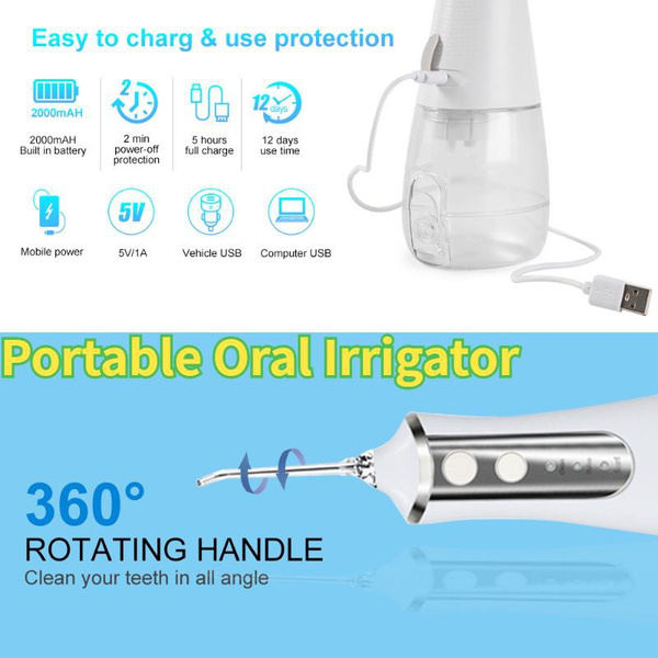 Portable Oral Irrigator Powerful Pulse Teeth Cleaner Water Dental ...