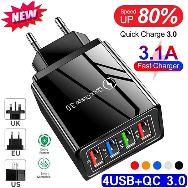 USB Charger Head 4 Port Charging Adapter USB Wall Charger Multiport 3.0 ...