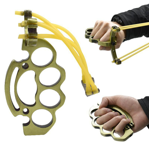 Metal Two Card Rubber Band Slingshot Outdoor Hunting Catapult Finger ...
