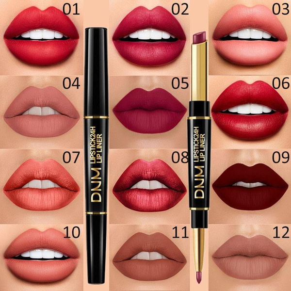12 Colors Optional 2in1 Lip Liner And Lipstick Set Chestnut Nude Dark Red Matte Matt Mat Pens