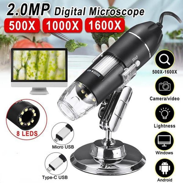 Hot 500X 1000X 1600X USB Mini Microscope Handheld 8 LED Digital ...