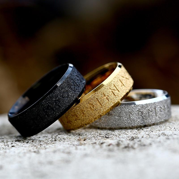 Norse Scandinavian Jewelry Glitter Sandblast Viking Rune Ring Nordic Vikings Elder Futhark Runes ...