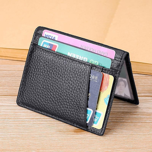 Slim Genuine Leather Mini ID Credit Card Holder Wallet Purse Thin Small ...