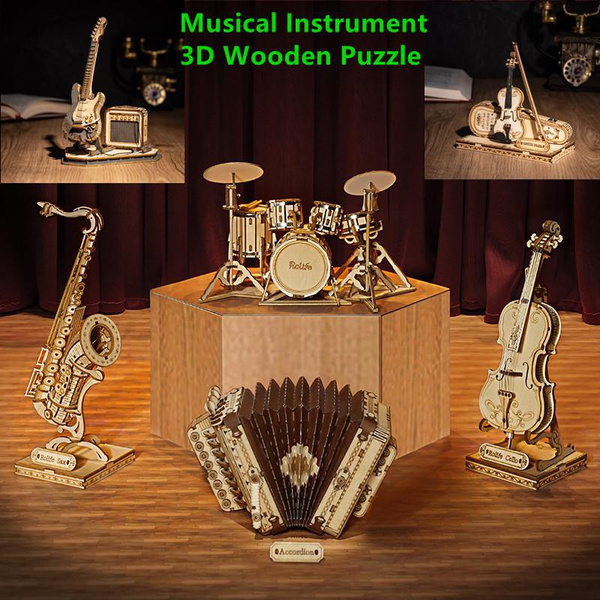 3D Musical Instrument Wooden Puzzle Game Assembly Saxophone Drum 6 ...