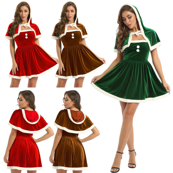Women's Mrs Claus Santa Christmas Cosplay Halloween Costumes Dress with ...