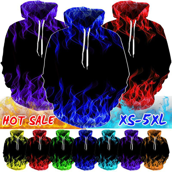 New Men and Women Nylon 3D Printing Flame Hoodies Unisex Clothing Funny ...