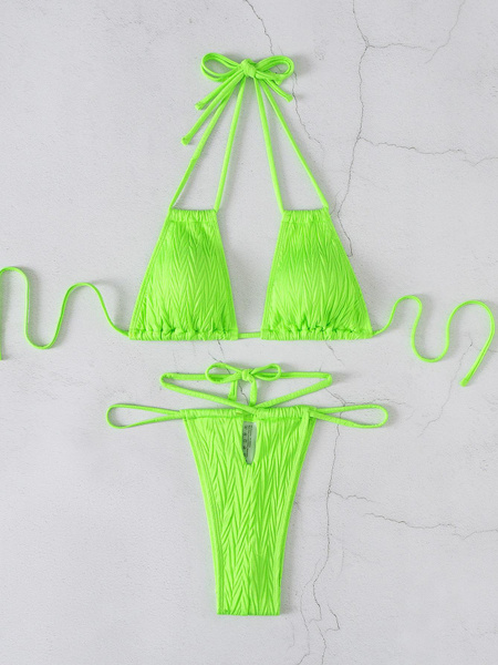 Open Back Hot Bikini Solid New Hot Fabric Tie Rope Split Suit Swimsuit ...