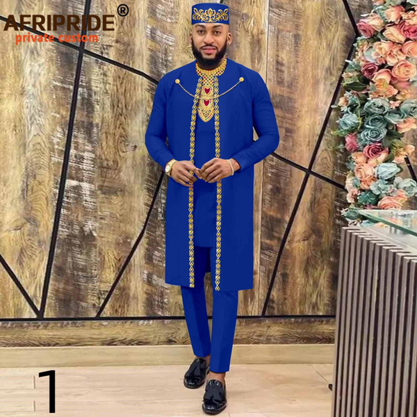 African Clothes for Men Agbada Robes Embroidery Shirts Pants Hats 4 ...
