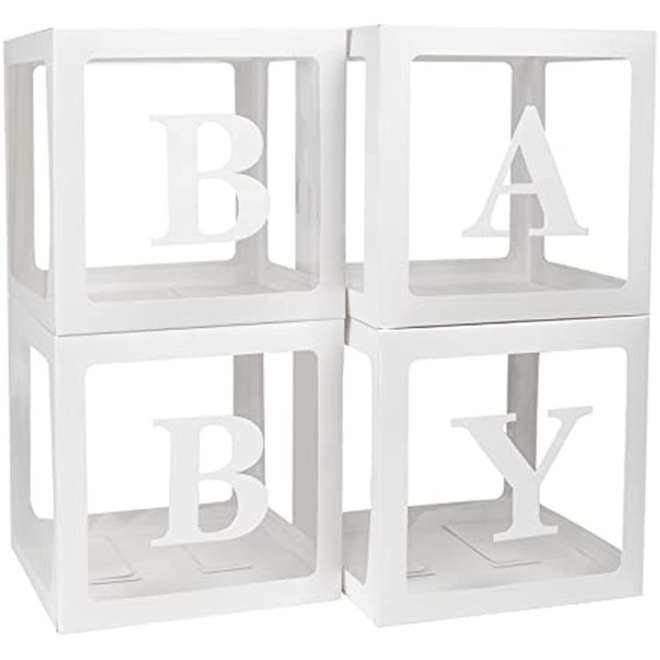 Baby Boxes with Letters for Baby Shower, 4 Transparent Balloon Boxes ...