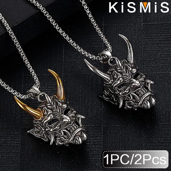 KISMIS 1PC/2Pcs Stainless Steel Satanic Demon Men's Necklace Golden ...